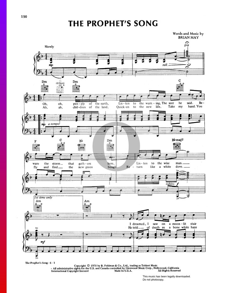 The Prophet's Song (Queen) Piano Sheet Music - OKTAV
