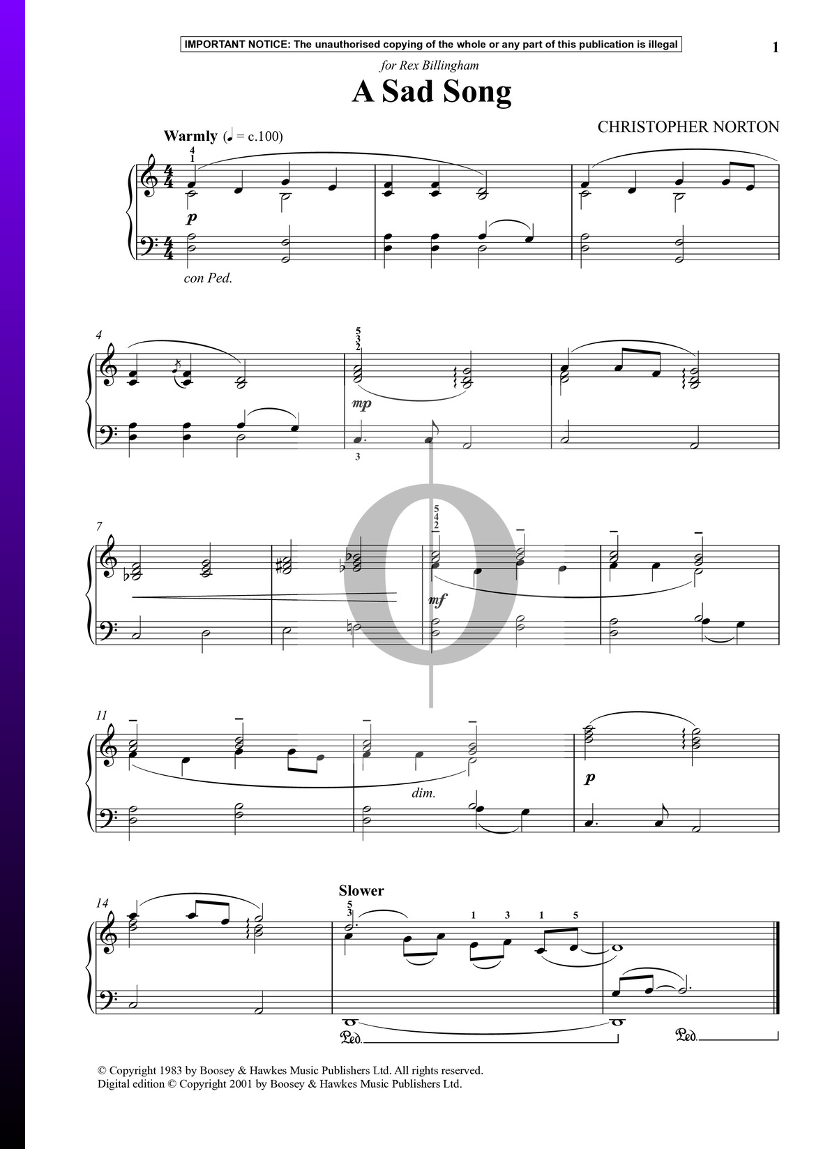 A Sad Song (Christopher Norton) Piano Sheet Music - OKTAV