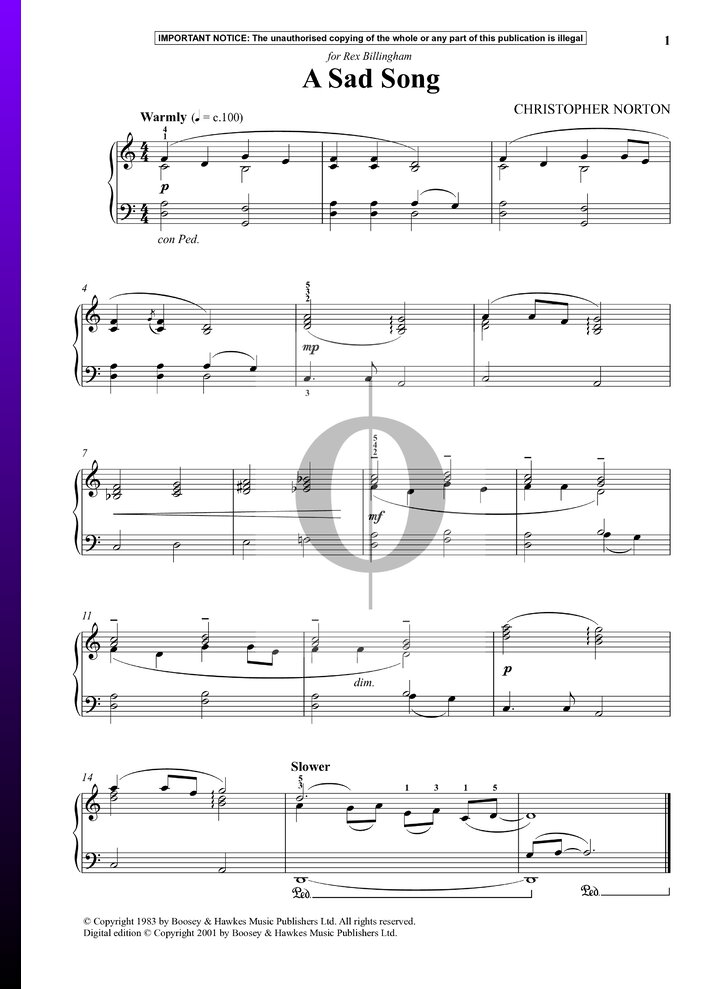 A Sad Song (Christopher Norton) Piano Sheet Music - OKTAV