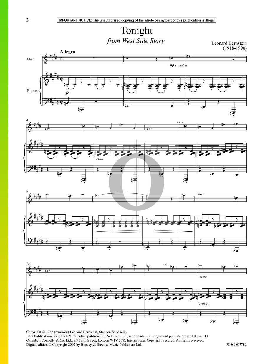 Tonight (Leonard Bernstein) Piano Sheet Music - OKTAV