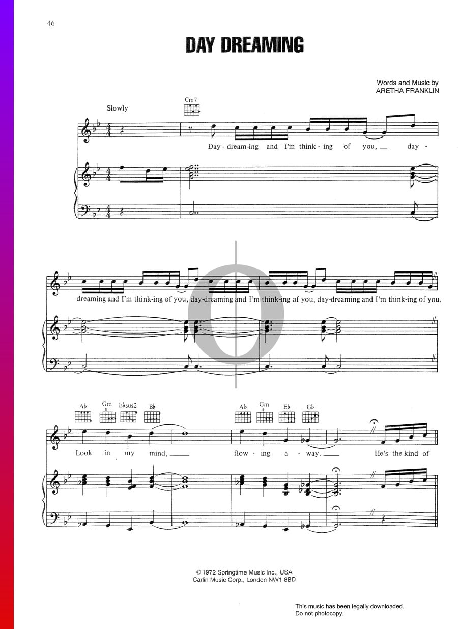 Day Dreaming (Aretha Franklin) Piano Sheet Music - OKTAV