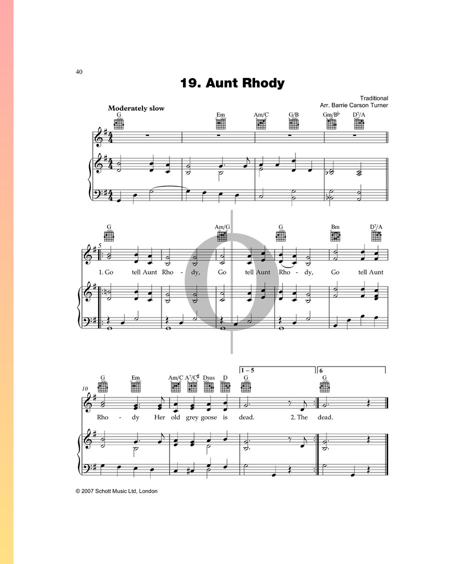 Aunt Rhody (Anonymous) Piano Sheet Music - OKTAV