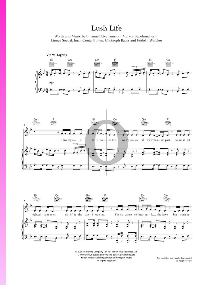 Lush Life (Zara Larsson) Piano Sheet Music - OKTAV