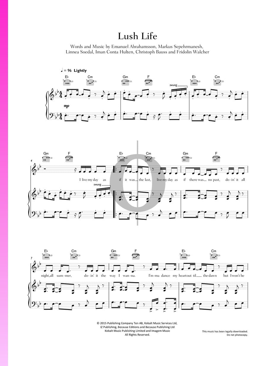 Lush Life (Zara Larsson) Piano Sheet Music - OKTAV