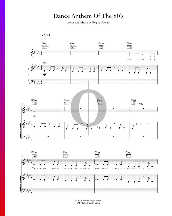 Dance Anthem Of The 80's (Regina Spektor) Piano Sheet Music - OKTAV