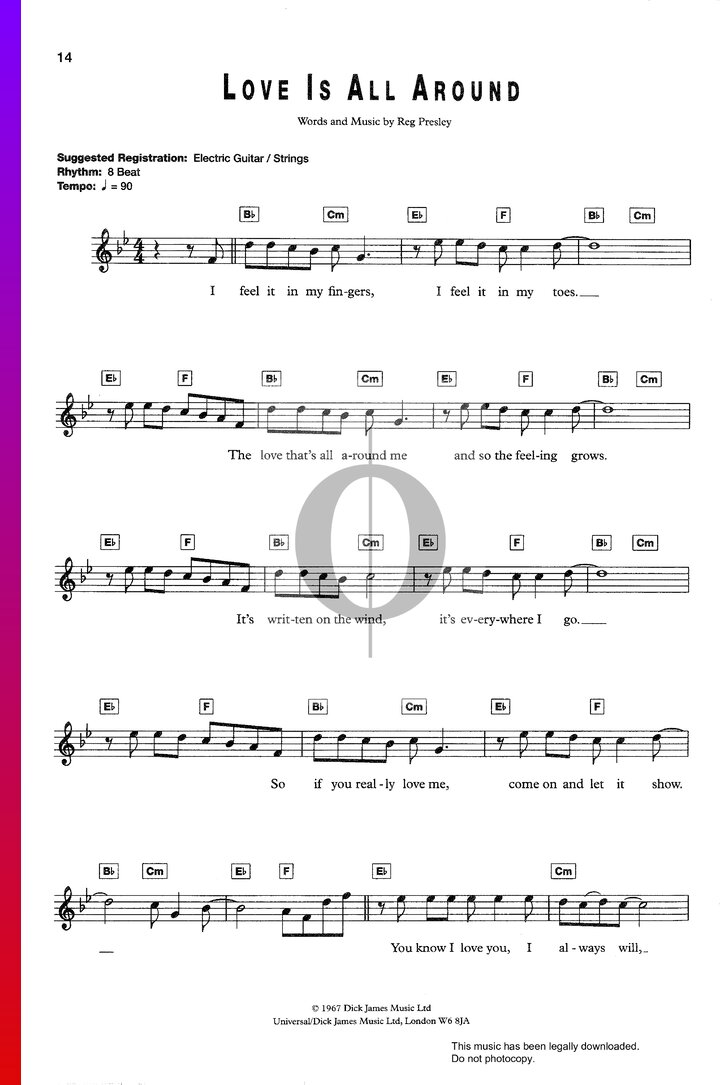 Love Is All Around (The Troggs) Piano Sheet Music - OKTAV