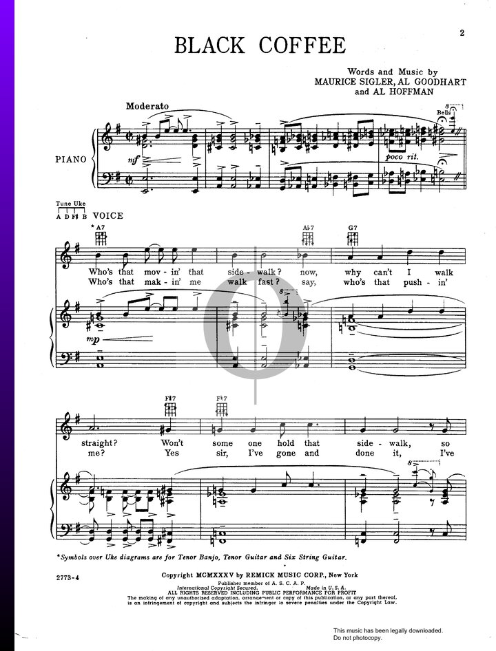 Black Coffee (Peggy Lee) Piano Sheet Music - OKTAV