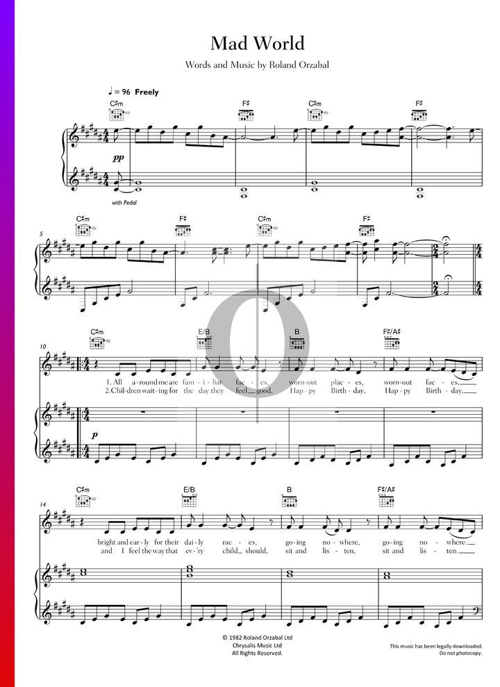 Mad World (Gary Jules) Piano Sheet Music - OKTAV