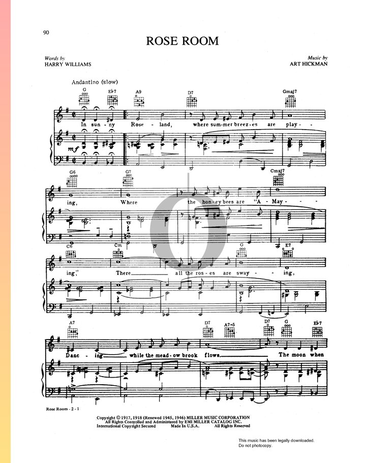 Rose Room (Harry Williams, Art Hickman) Piano Sheet Music - OKTAV