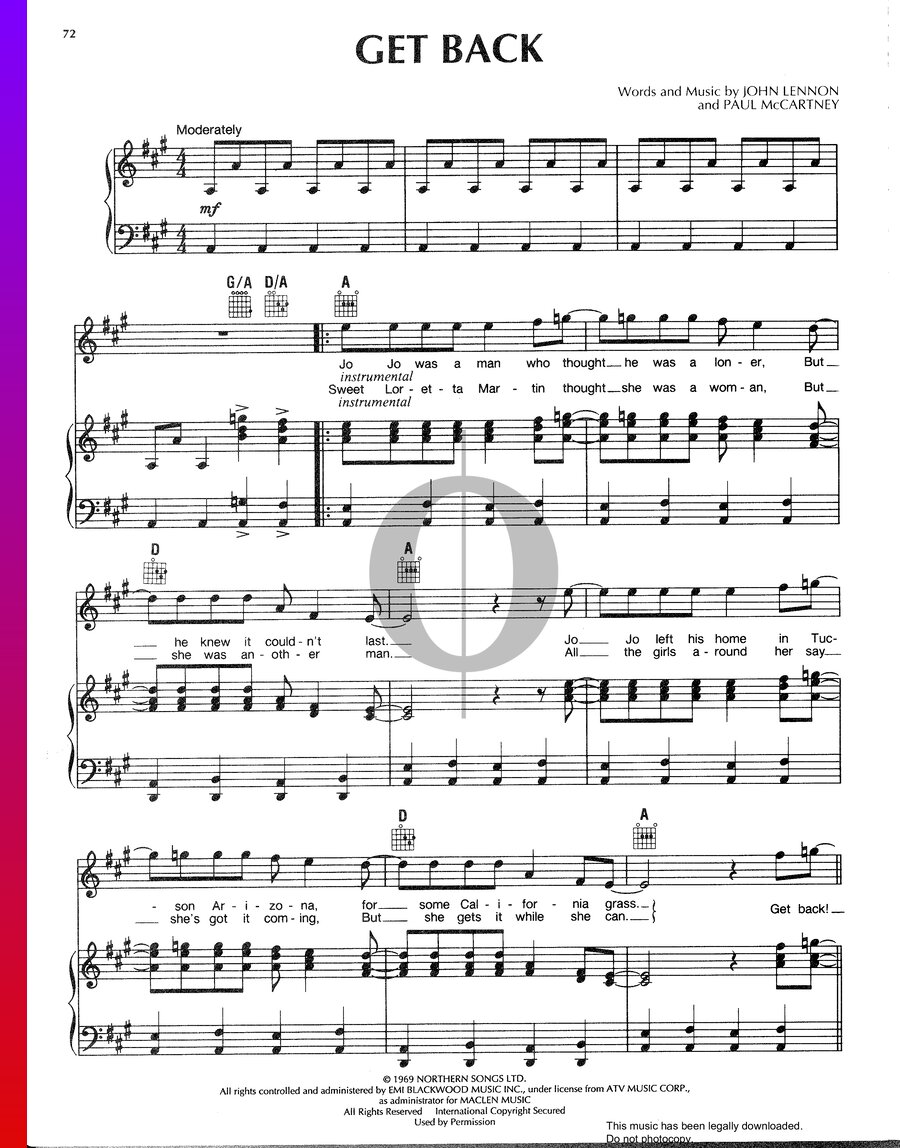 Get Back (The Beatles) Piano Sheet Music - OKTAV