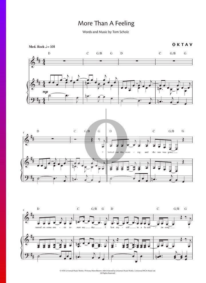 More Than A Feeling (Boston) Piano Sheet Music - OKTAV