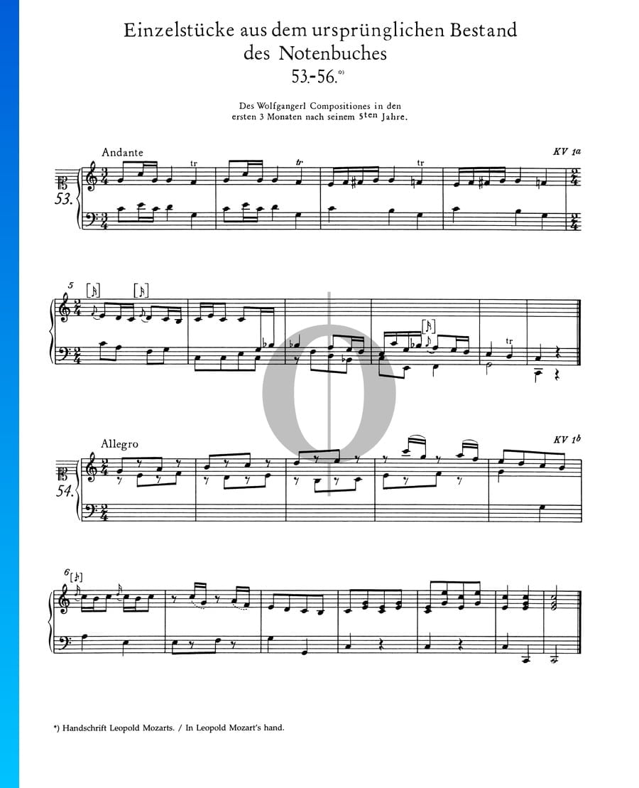 Andante in C Major, KV 1a (Wolfgang Amadeus Mozart) Piano Sheet Music ...