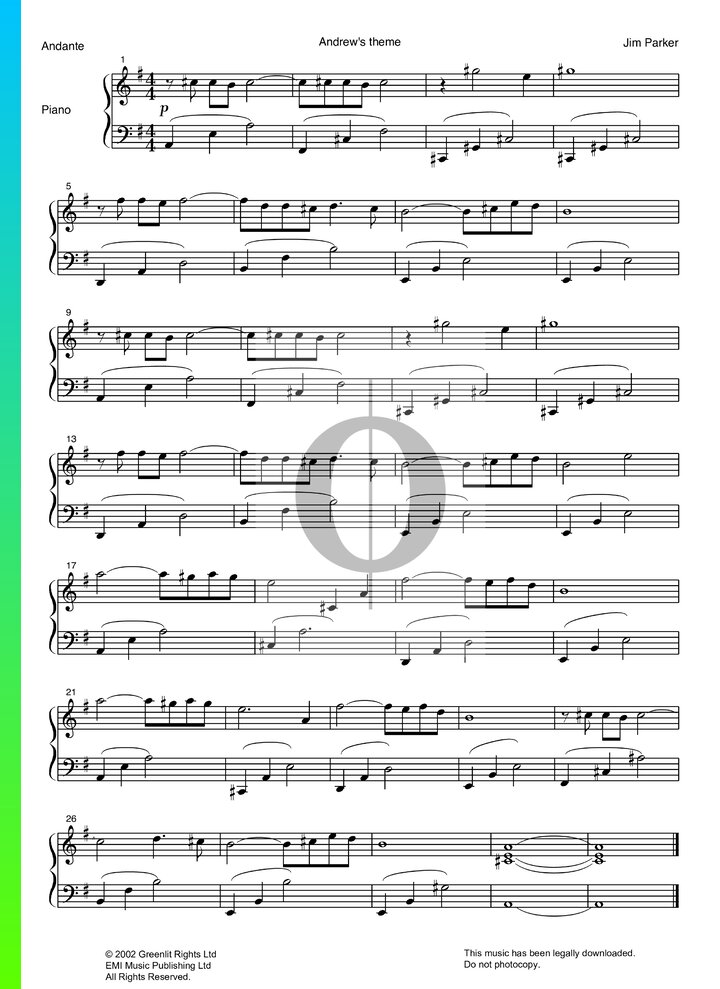 Andrew's Theme Piano Sheet Music from Foyle's War by Jim Parker - OKTAV