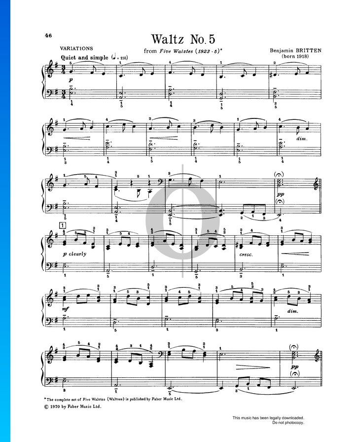 Five Waltzes, Op. 3: Waltz No. 5 (Benjamin Britten) Piano Sheet Music ...