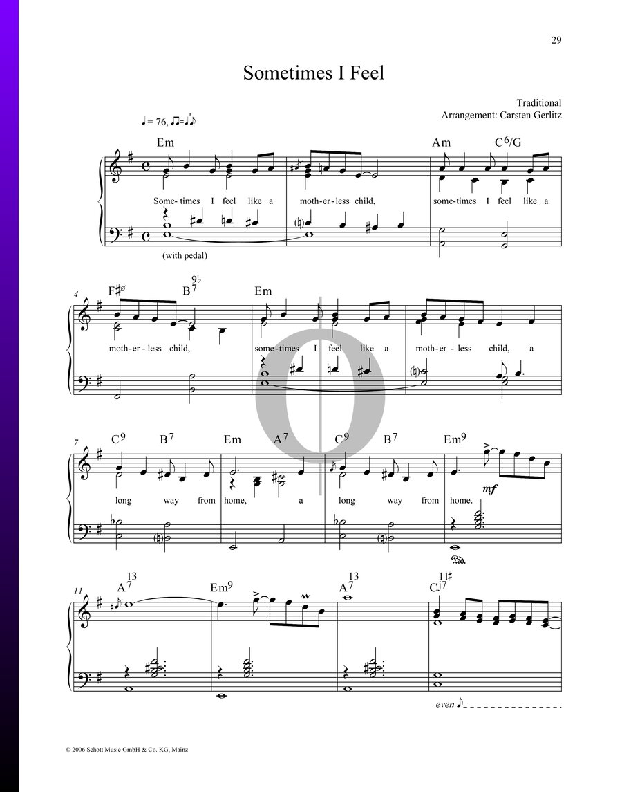 Sometimes I Feel (Anonymous) Piano Sheet Music - OKTAV