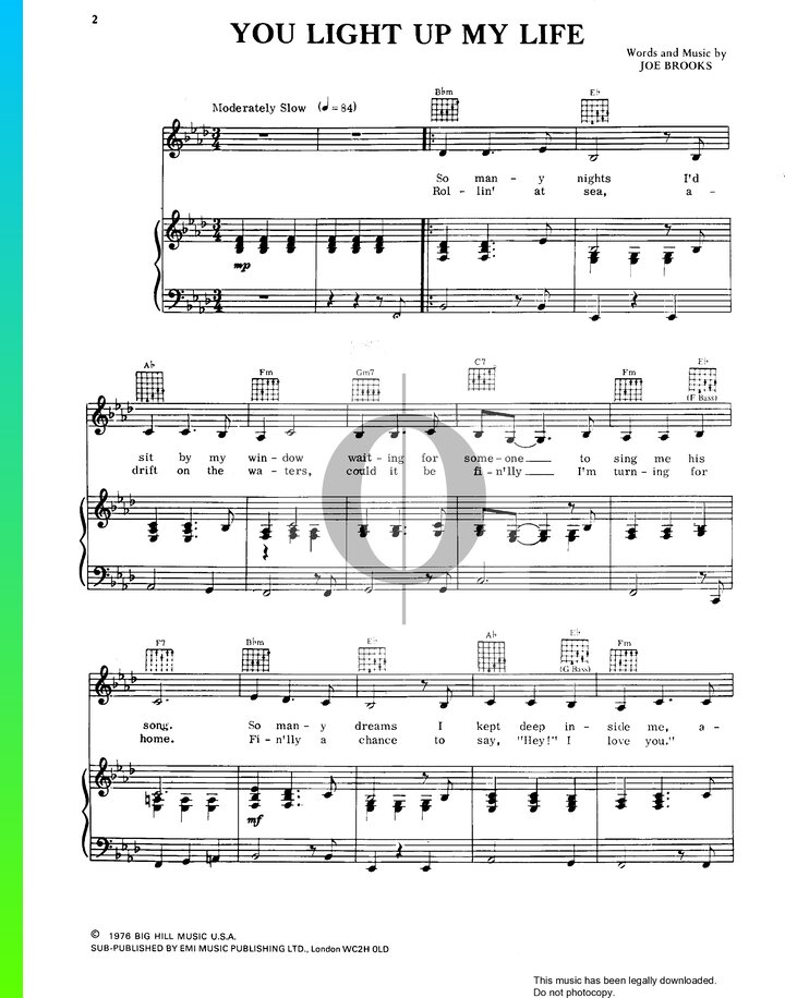 You Light Up My Life Piano Sheet Music from You Light Up My Life by Joe ...