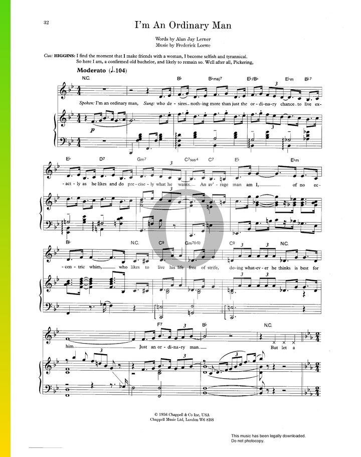 I'm An Ordinary Man (Alan Jay Lerner, Frederick Loewe) Piano Sheet ...