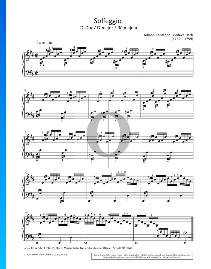 Solfeggio en Ré majeur » Johann Christoph Friedrich Bach - Partitions ...