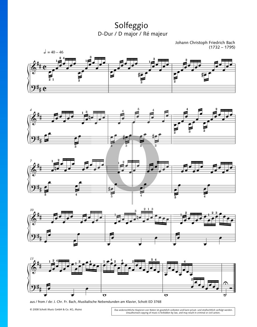 Solfeggio in D Major (Johann Christoph Friedrich Bach) Piano Sheet ...