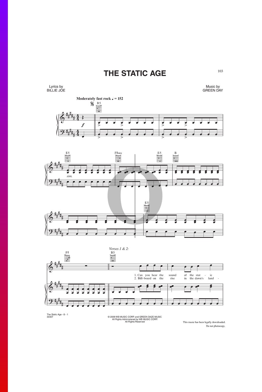 The Static Age (Green Day) Piano Sheet Music - OKTAV