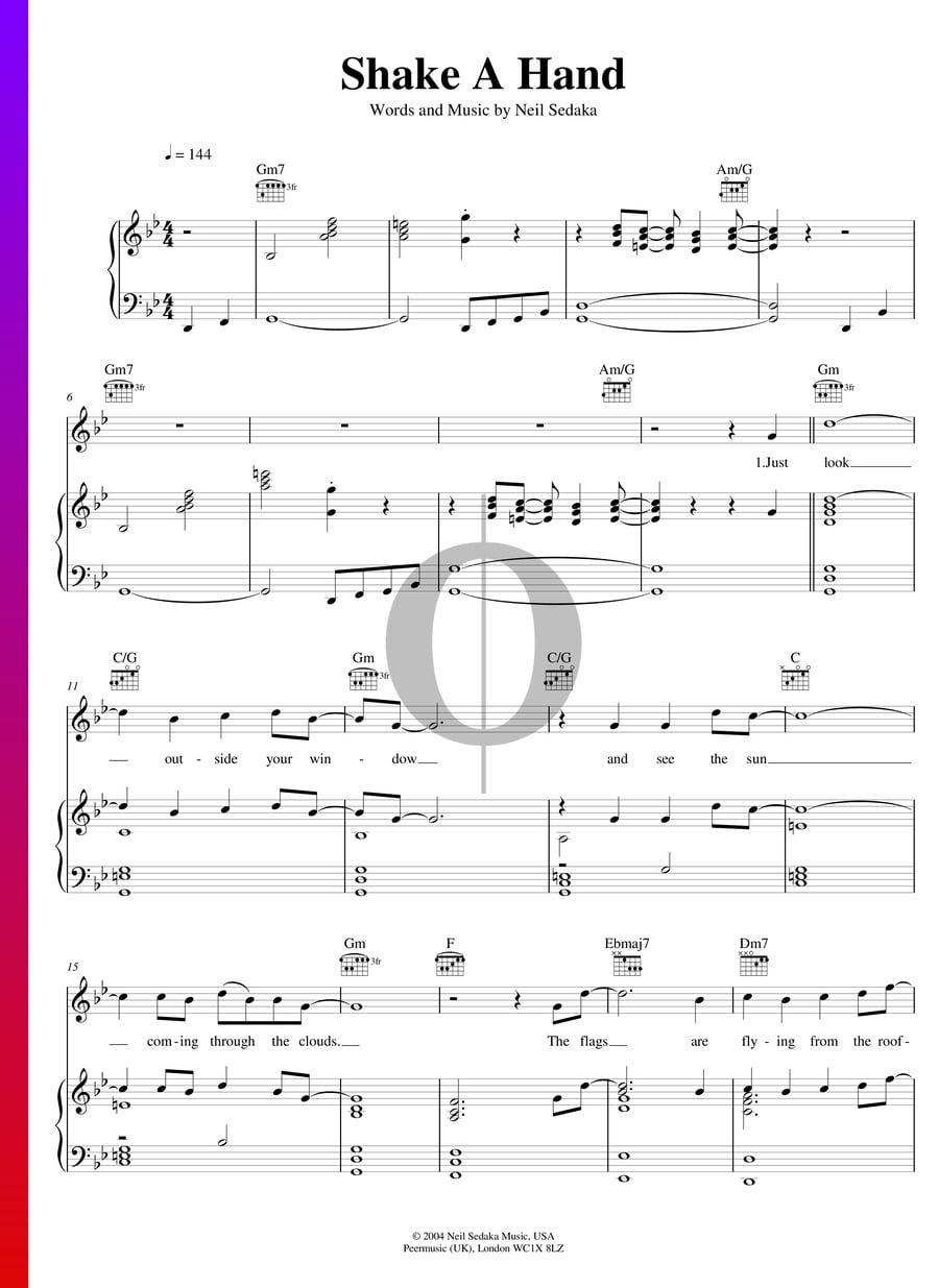 Shake A Hand (Neil Sedaka) Piano Sheet Music - OKTAV