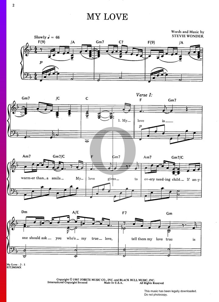 My Love (Stevie Wonder, Julio Iglesias) Piano Sheet Music - OKTAV