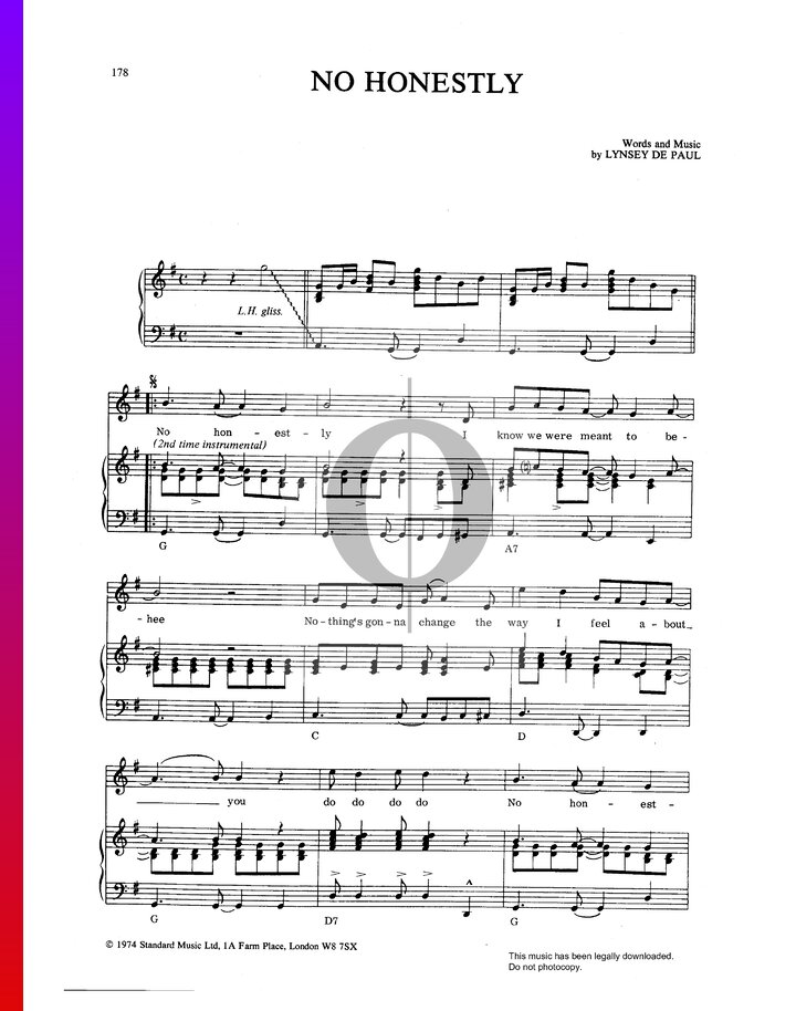 No Honestly (Lynsey de Paul) Piano Sheet Music - OKTAV