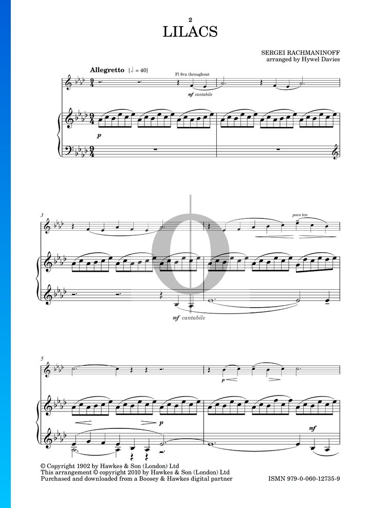 Lilacs, Op.21 No.5 (Sergei Rachmaninow) Piano Sheet Music - OKTAV