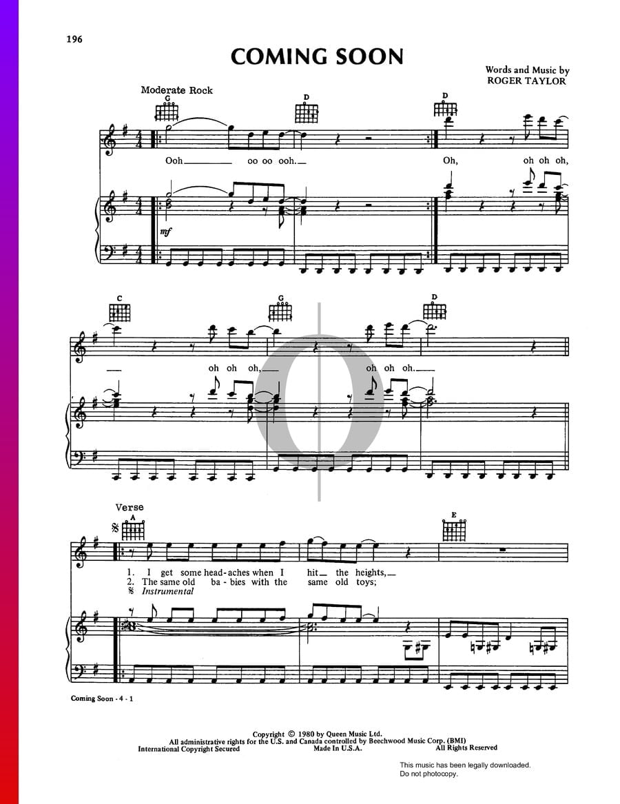 Coming Soon (Queen) Piano Sheet Music - OKTAV