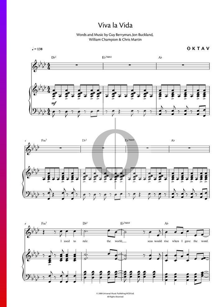 Viva la Vida (Coldplay) Piano Sheet Music - OKTAV