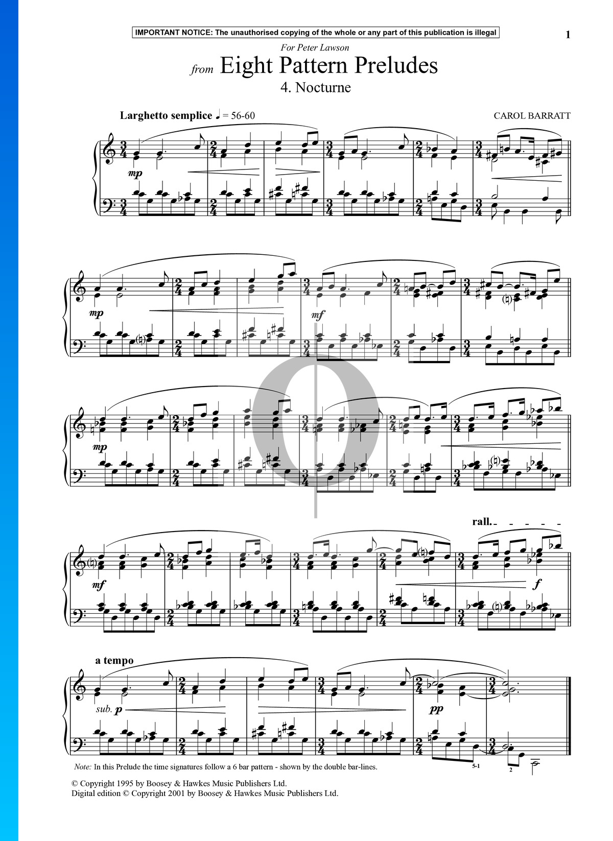 Eight Pattern Preludes: 4. Nocturne (Carol Barratt) Piano Sheet Music ...