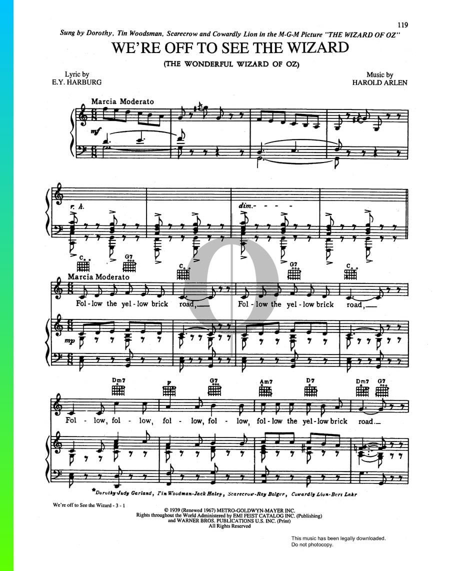 We're Off To See The Wizard Piano Sheet Music from The Wizard of Oz by ...