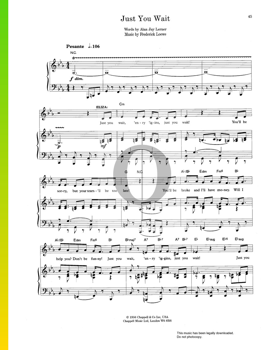 Just You Wait (Alan Jay Lerner, Frederick Loewe) Piano Sheet Music - OKTAV
