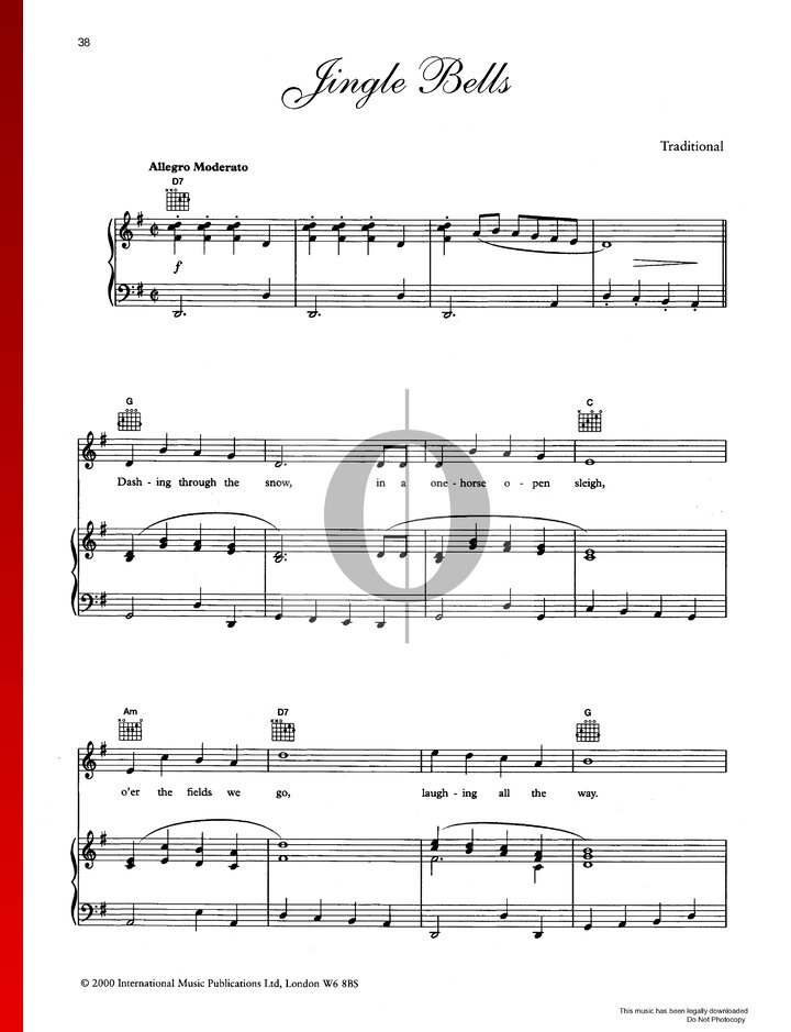 Jingle Bells Sheet Music (Piano, Guitar, Voice) - PDF Download ...