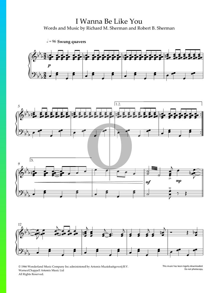 I Wanna Be Like You Piano Sheet Music from The Jungle Book by Robert B ...