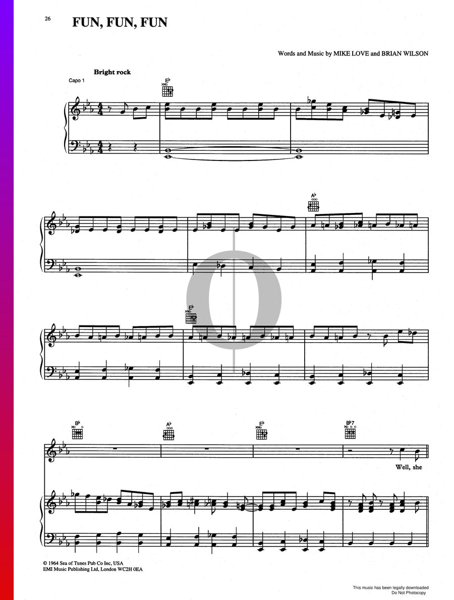 Fun Fun Fun (The Beach Boys) Piano Sheet Music - OKTAV