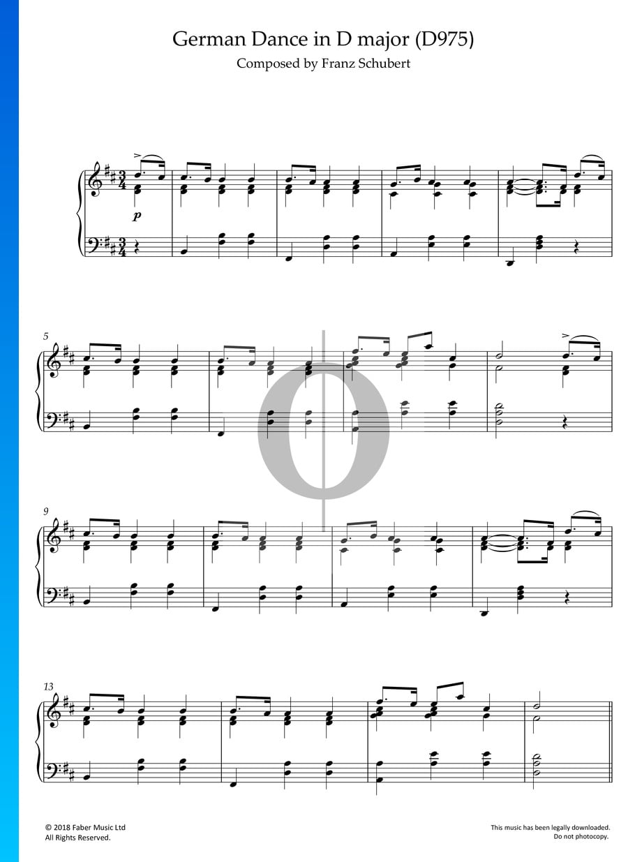 Danse Allemande en Ré Majeur, D975 » Franz Schubert - Partitions de ...