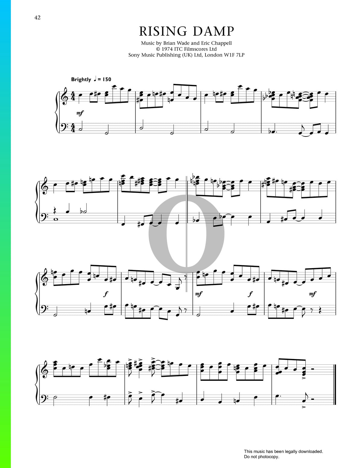 Rising Damp Piano Sheet Music from Rising Damp by Brian Wade, Eric ...