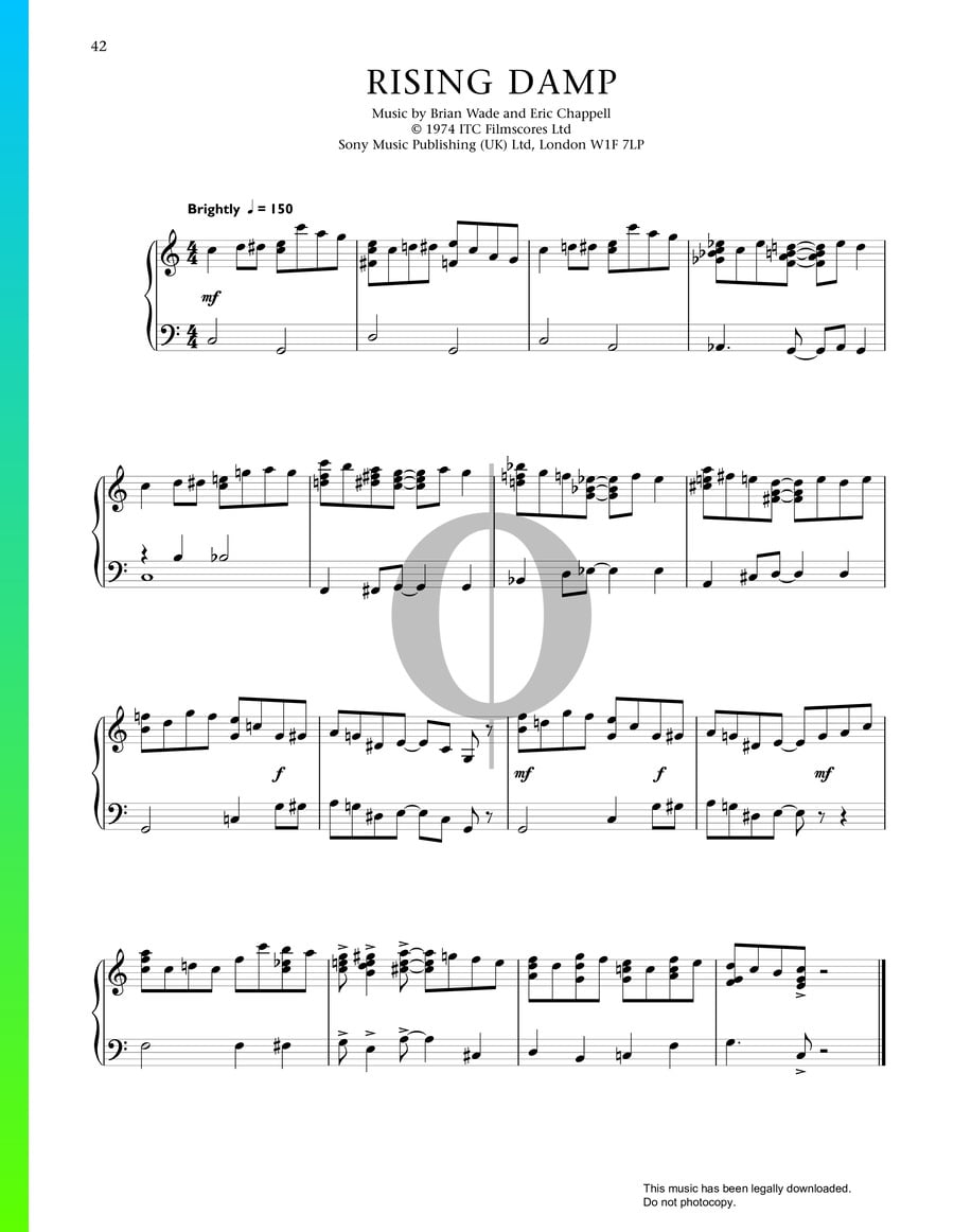 Rising Damp Piano Sheet Music from Rising Damp by Brian Wade, Eric ...
