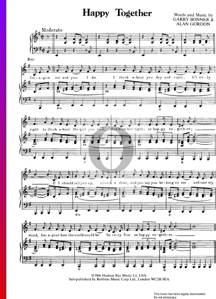 Happy Together (The Turtles) Piano Sheet Music - OKTAV