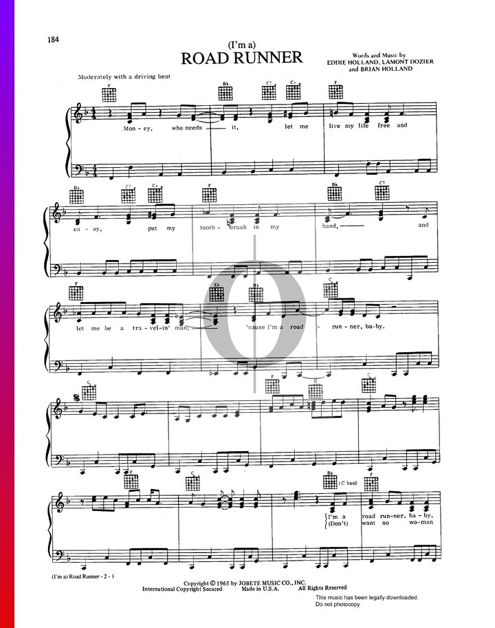 (I'm A) Road Runner (Junior Walker) Piano Sheet Music - OKTAV