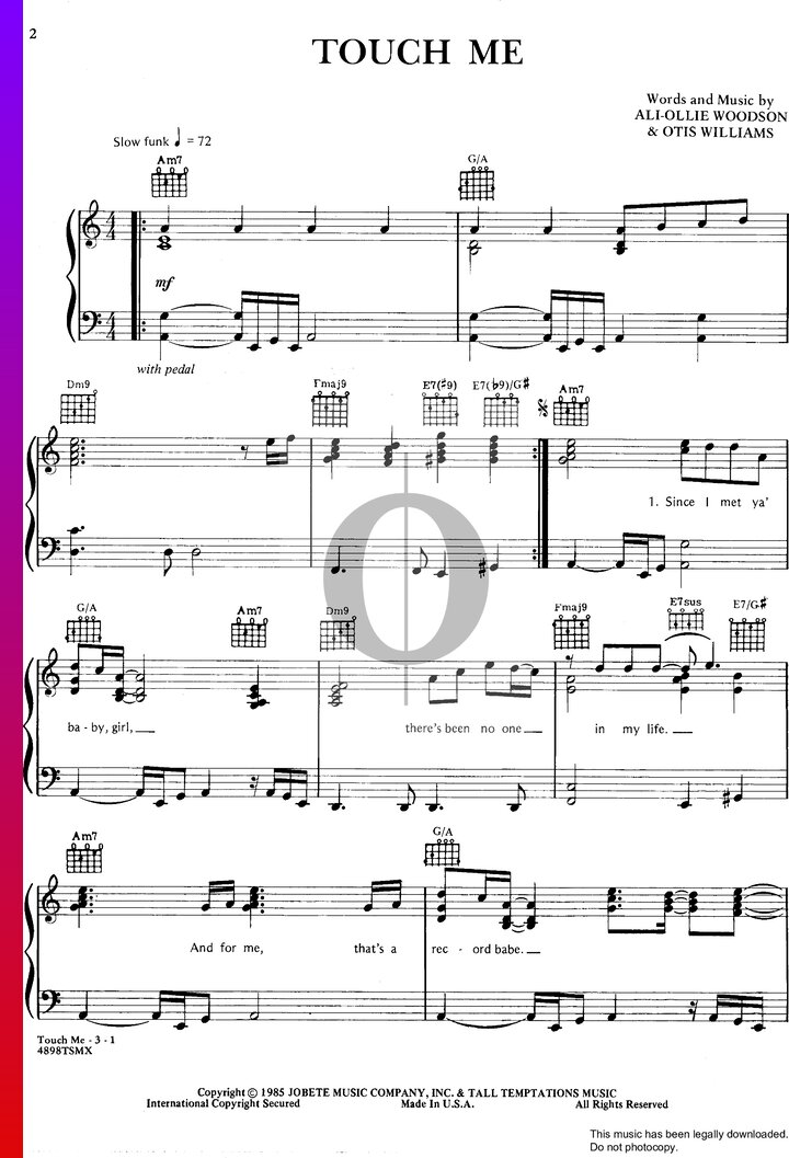 Touch Me (The Temptations) Piano Sheet Music - OKTAV