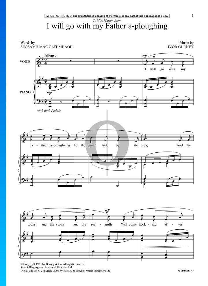 I Will Go With My Father A-Ploughing (Ivor Gurney) Piano Sheet Music ...