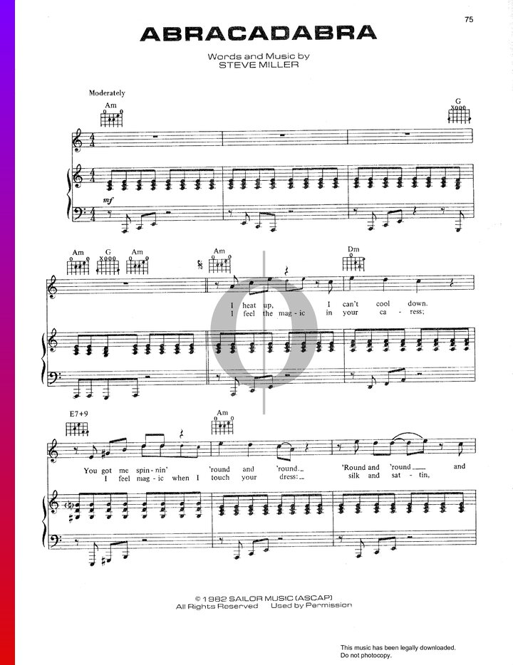 Abracadabra (Steve Miller Band) Piano Sheet Music - OKTAV