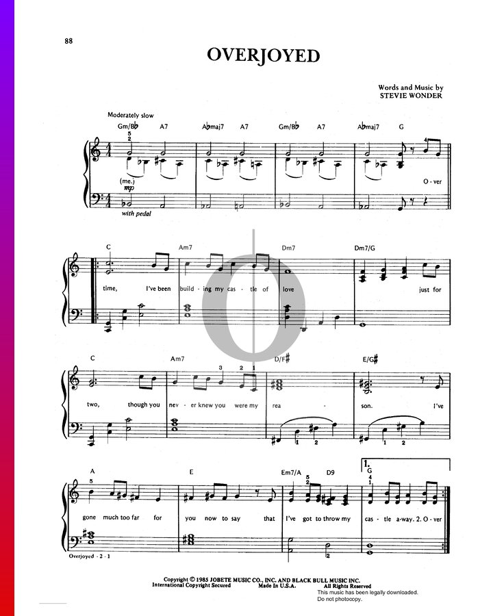 Overjoyed (Stevie Wonder) Piano Sheet Music - OKTAV