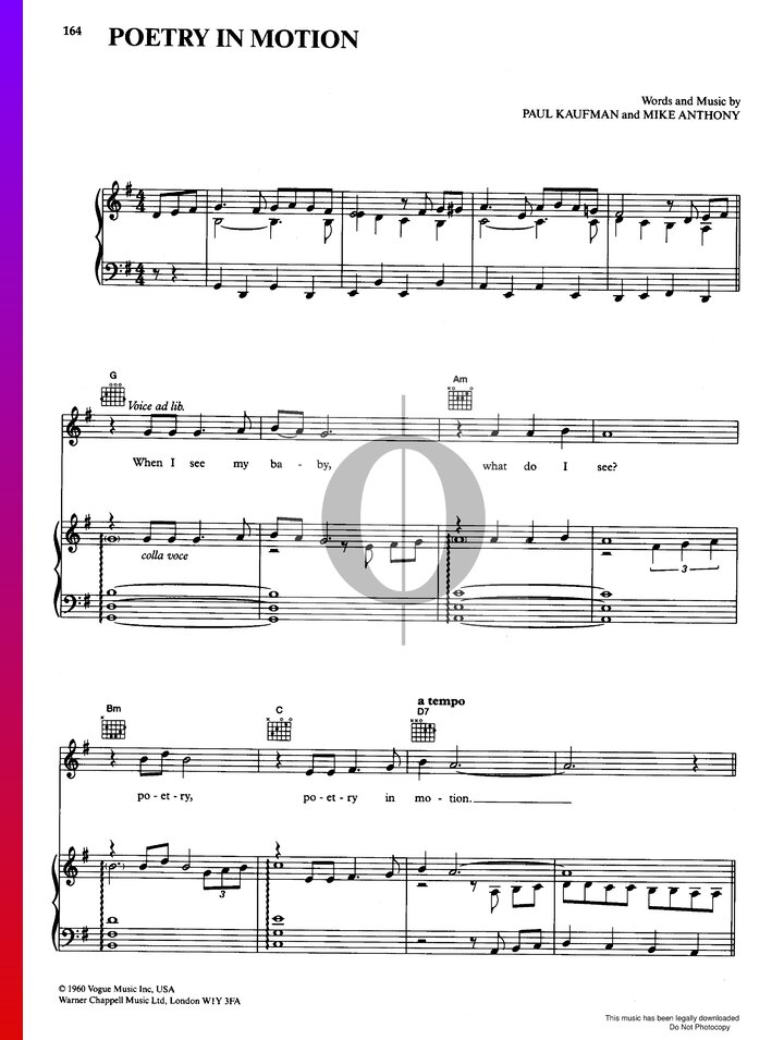 Poetry In Motion (Johnny Tillotson) Piano Sheet Music - OKTAV