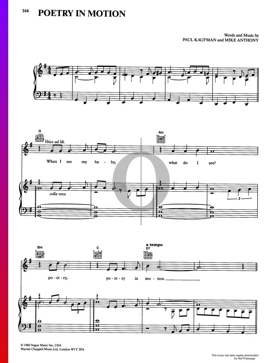 Poetry In Motion (Johnny Tillotson) Piano Sheet Music - OKTAV