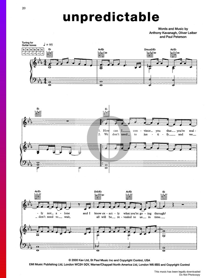 Unpredictable (BBMak) Piano Sheet Music - OKTAV