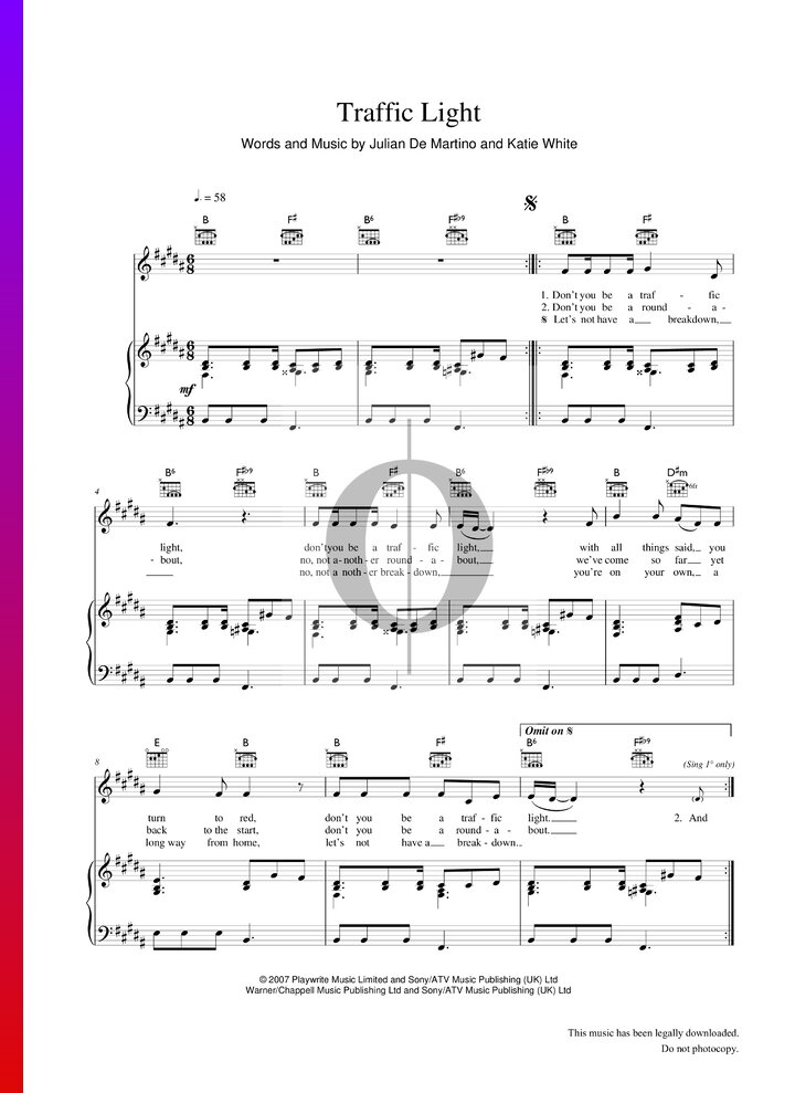 Traffic Light Sheet Music (Piano, Guitar, Voice) - OKTAV