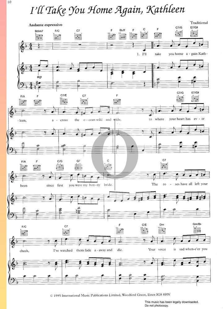 I'll Take You Home Again, Kathleen (Anonymous) Piano Sheet Music - OKTAV